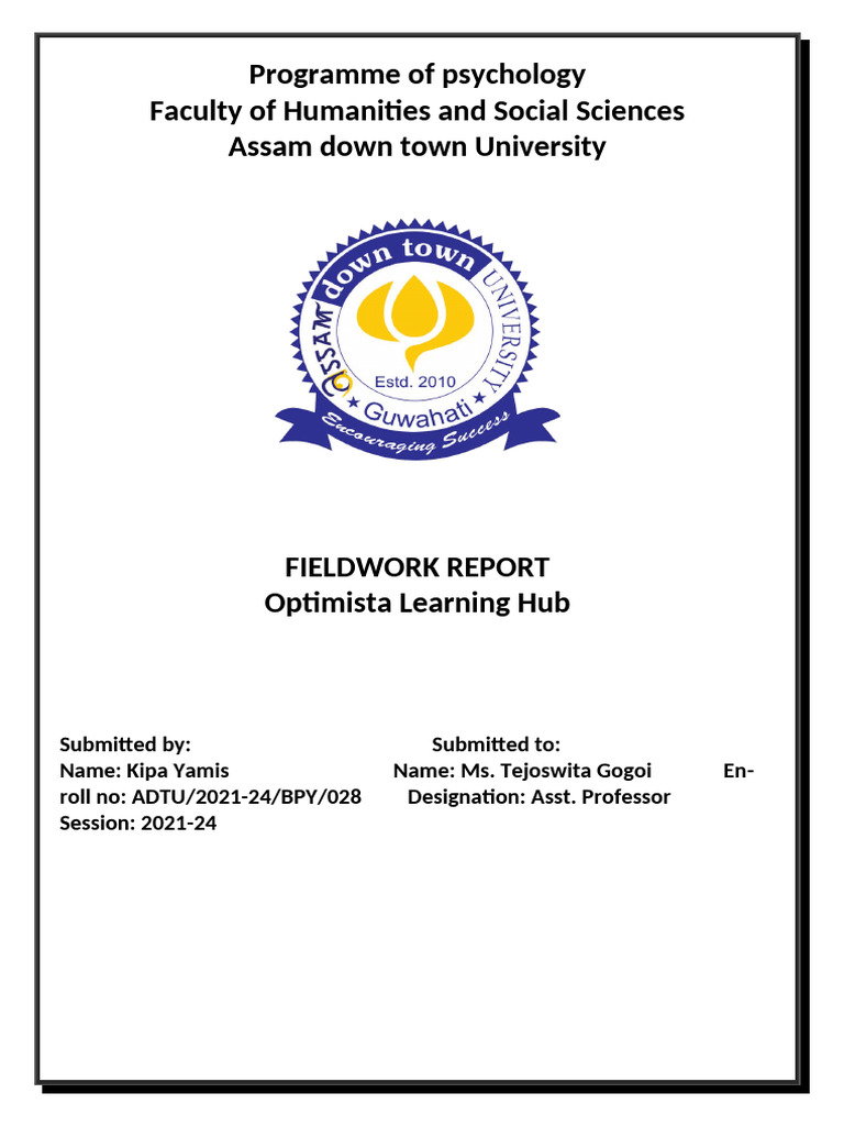 Fieldwork Report Psychology | PDF | Psychotherapy | Cognitive Behavioral Therapy
