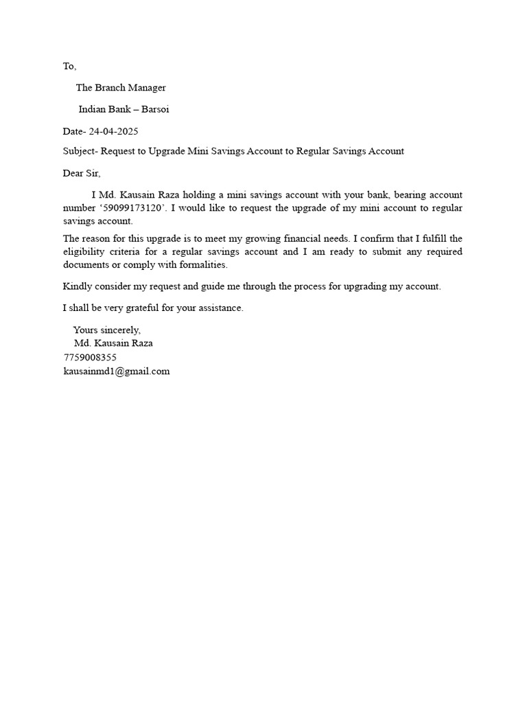 Letter For Indian Bank | PDF