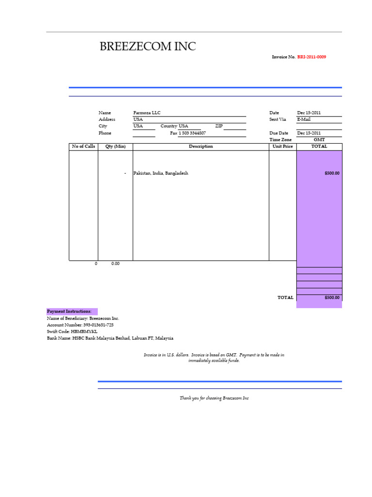 Breezcom Invoice Farmoza LLC | PDF
