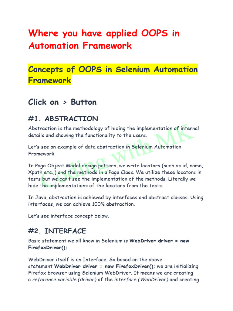 Where You Have Applied OOPS in Automation Framewor | PDF | Class (Computer Programming) | Method ...