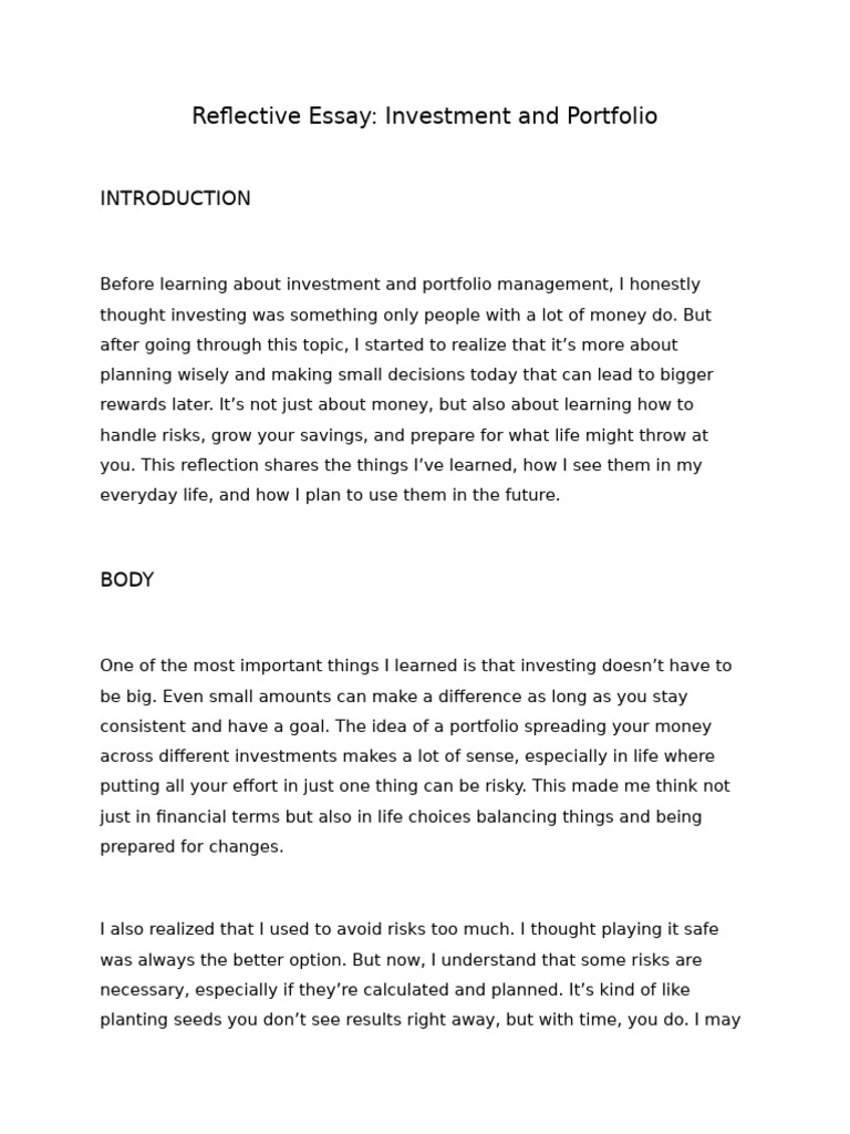 Reflective Essay Investment and Portfolio 1 | PDF | Risk | Investing