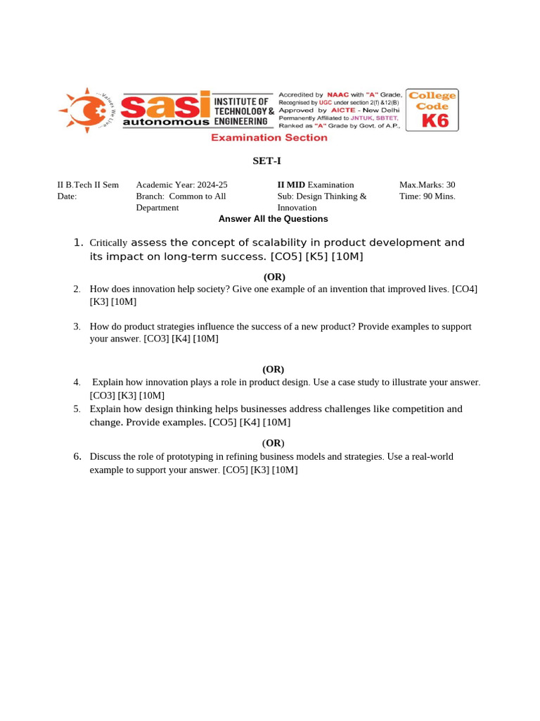 DTI Exam Question Paper Design | PDF | Innovation | Creativity