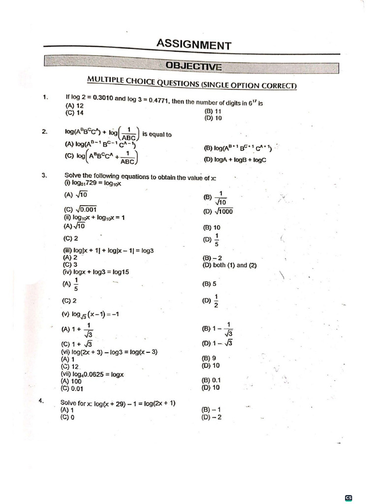 Logarithm Basic Questions | PDF