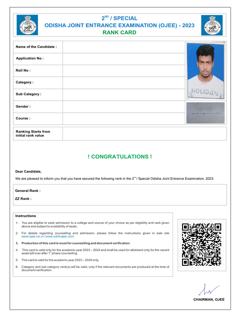 Ojee Rank Card | PDF