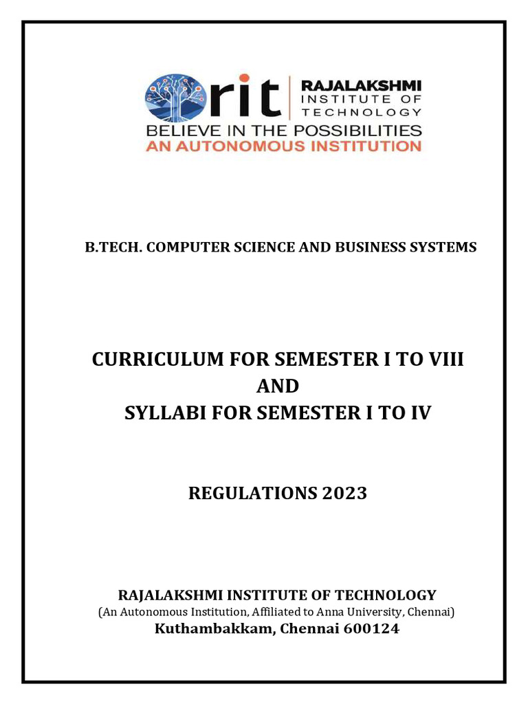 B.Tech CSBS Syllabus 2023 Regulations | PDF | Engineering | Artificial Intelligence