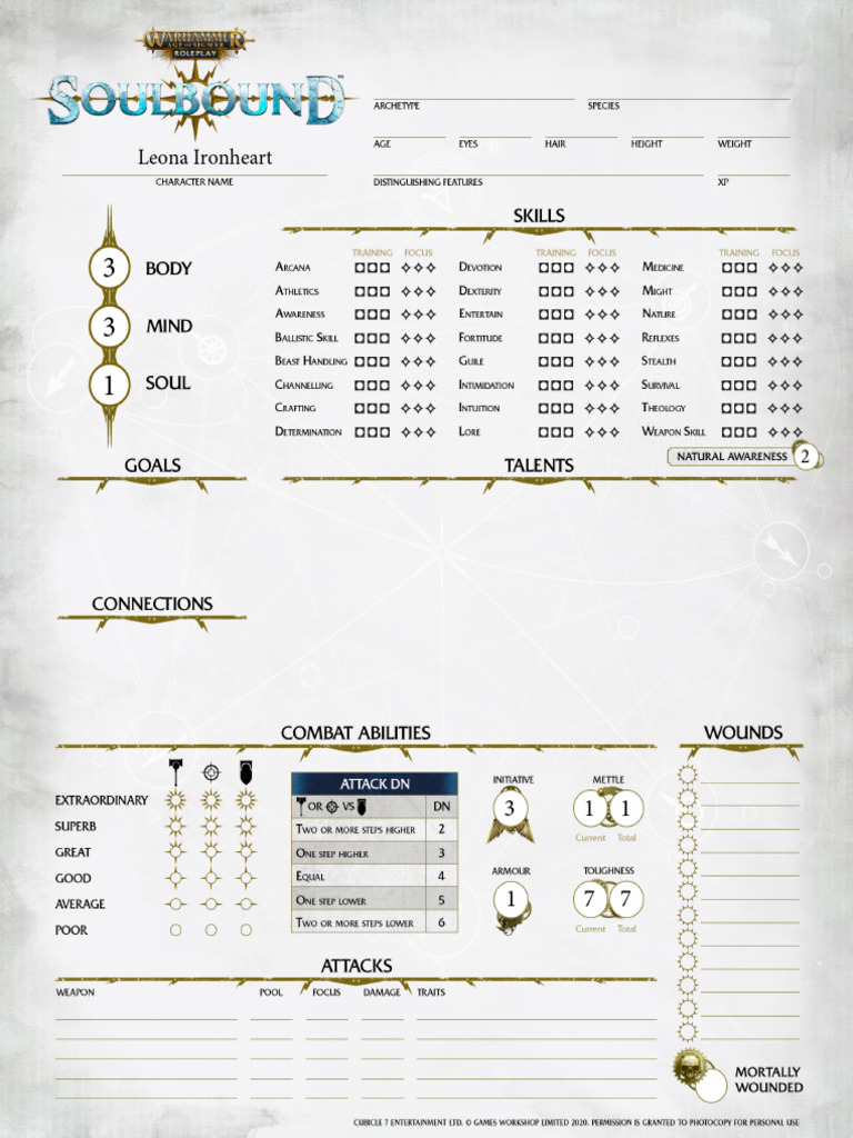 Warhammer Character Sheet | PDF