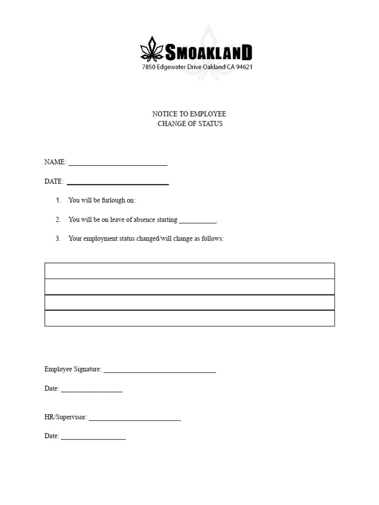 Notice To Employee Change of Status | PDF