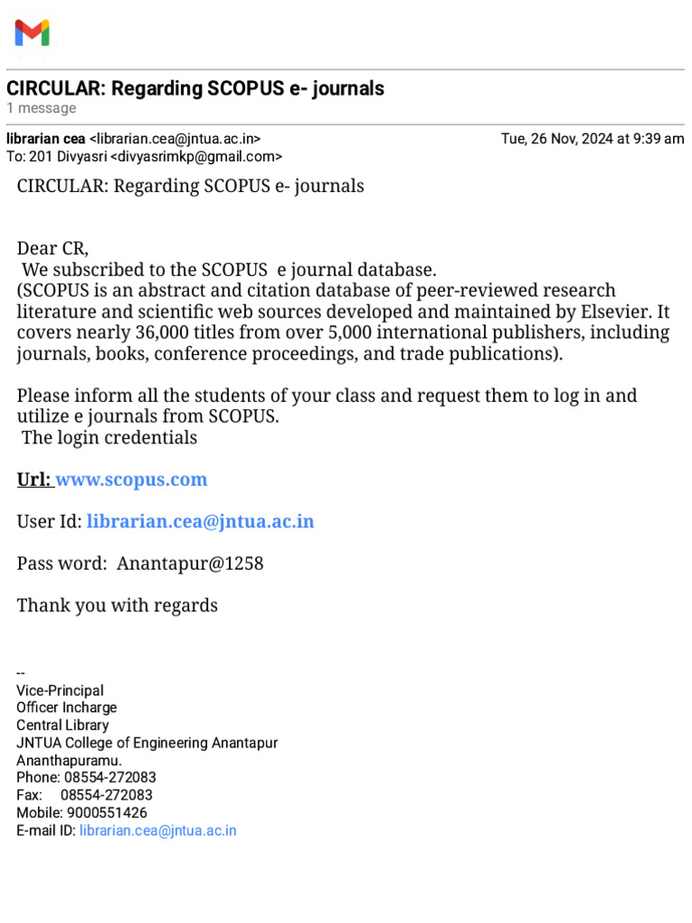 Gmail - CIRCULAR - Regarding SCOPUS E - Journals | PDF