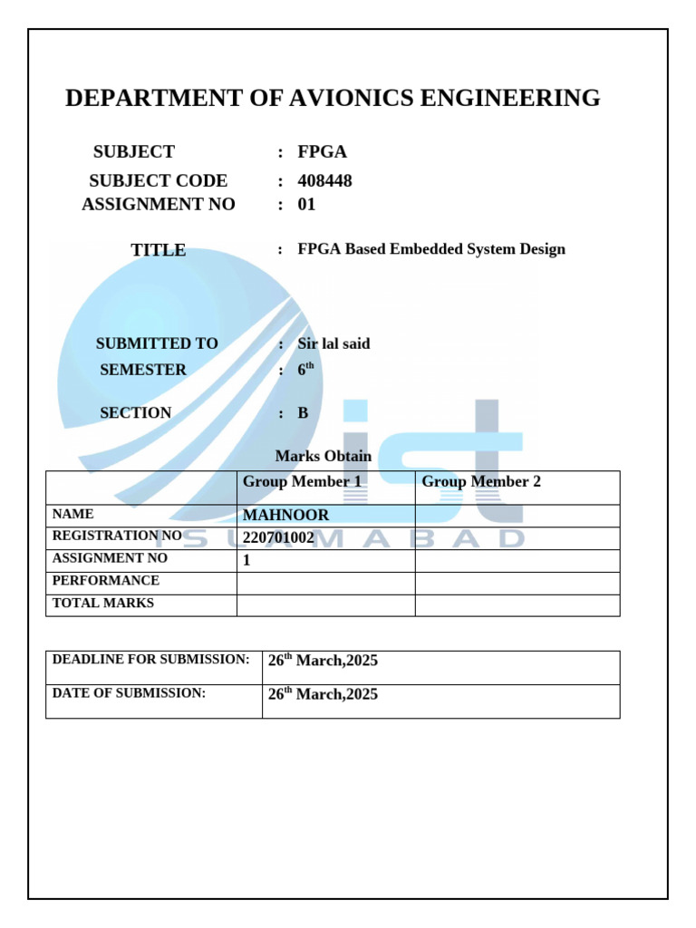 FPGA Embedded System Design Assignment | PDF