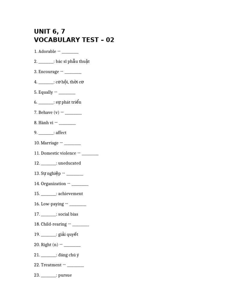 Vocab Test (U6, 7) - 02 | PDF