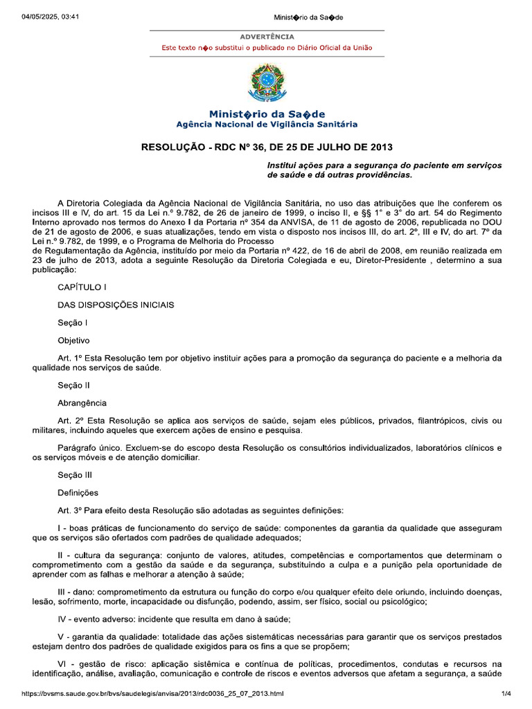 Resolução - RDC #36, de 25 de Julho de 2013 | PDF