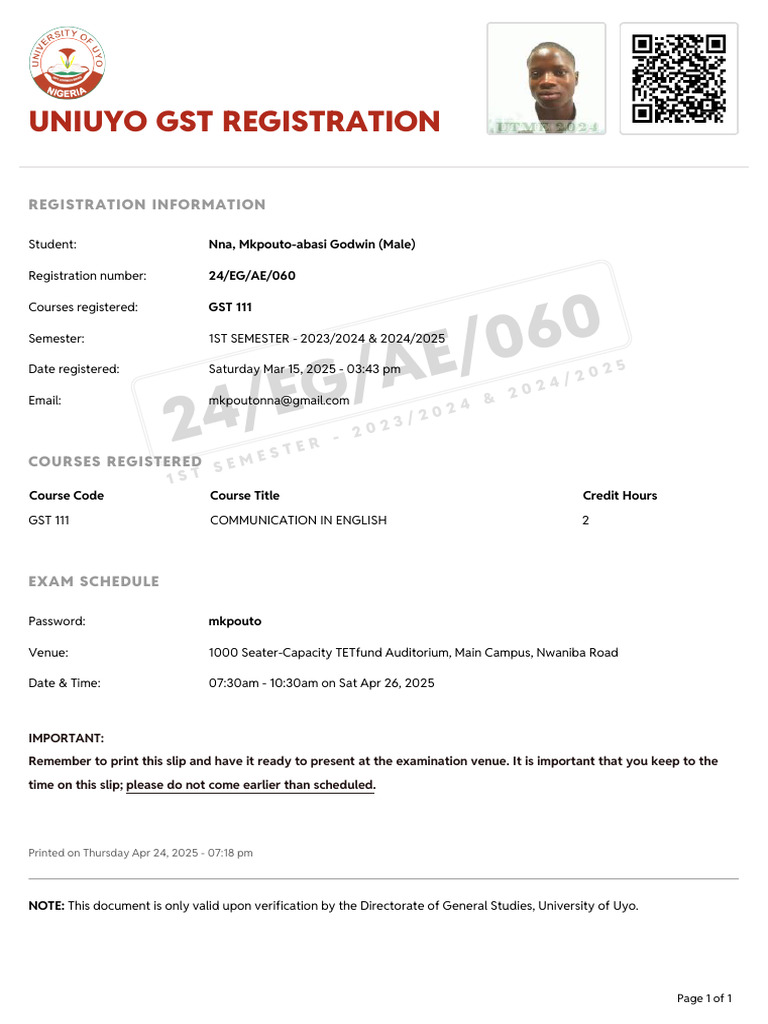 Uniuyo GST Registration Confirmation | PDF