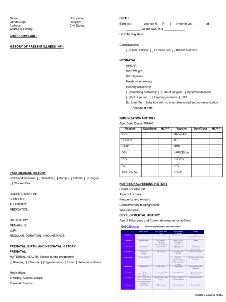 Latest Revised PEDIA History and PE Template 3 | PDF | Prenatal ...