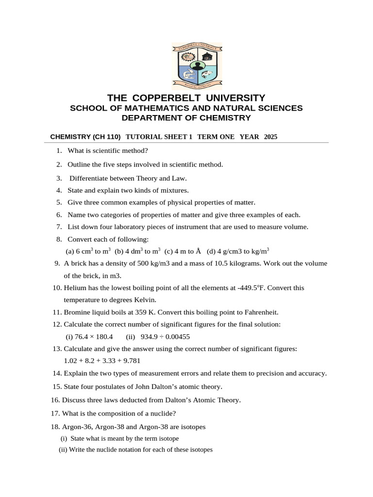 Tutorial Sheet 1 For CH 110 Introduction | PDF | Ion | Salt (Chemistry)
