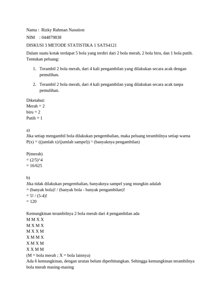 Diskusi 3 Metode Statistika 1 Sats4121 | PDF