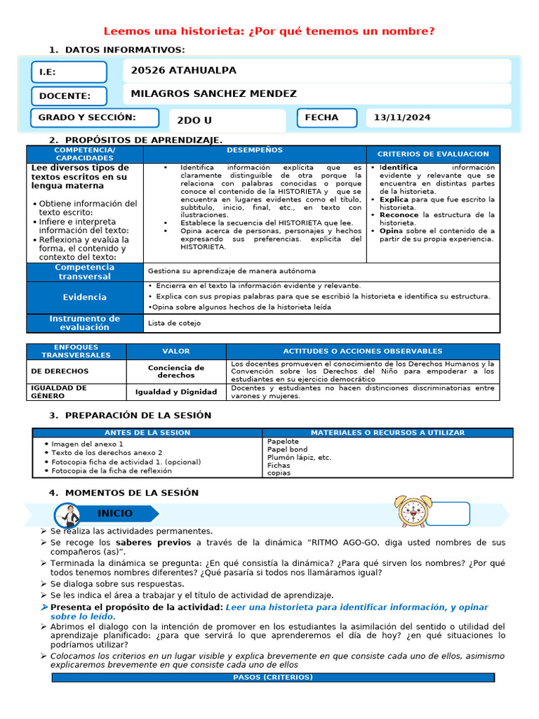 SESIÓN leemos historietas porque tenemos un nombre | PDF | Cómics | Evaluación