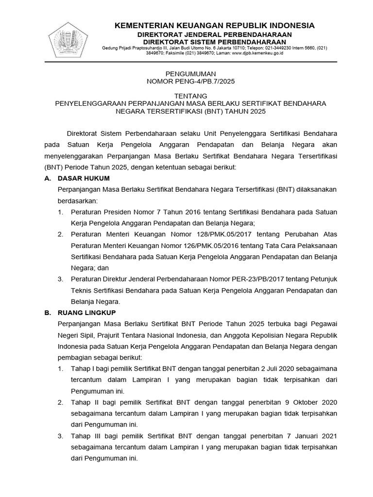 Penyelenggaraan Perpanjangan Masa Berlaku Sertifikat Bendahara Negara Tersertifikasi BNT Tahun ...