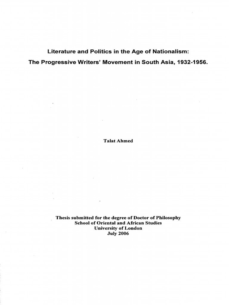 Literature and Politics in The Age of Nationalism: The Progressive ...