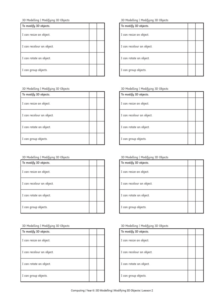 Success Criteria Grid - Modifying 3D Objects | PDF | Applied ...