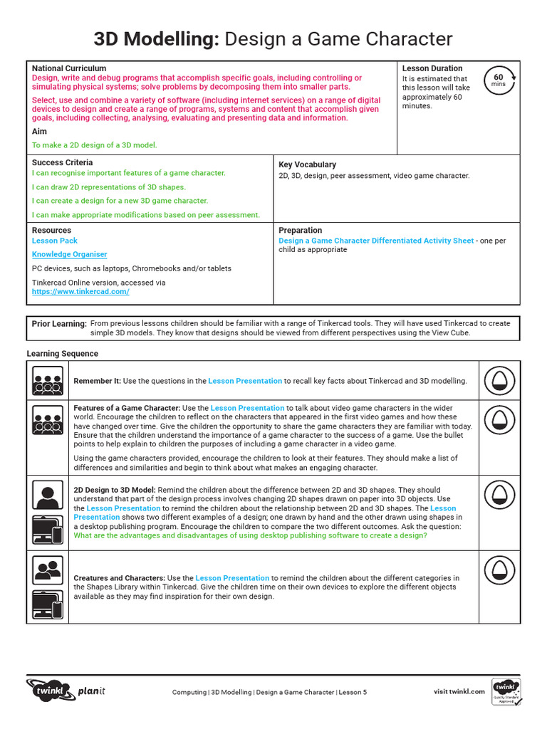 Lesson Plan - Design a Game Character | PDF | 3 D Computer Graphics | 3 ...