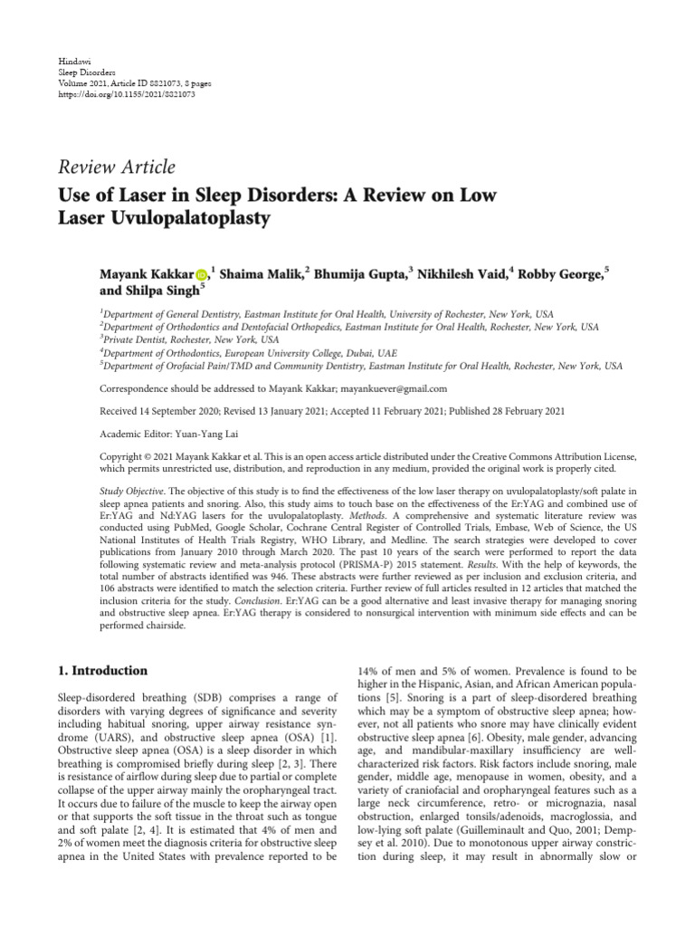 Use of Laser in Sleep Disorders - A Review On Low Laser ...