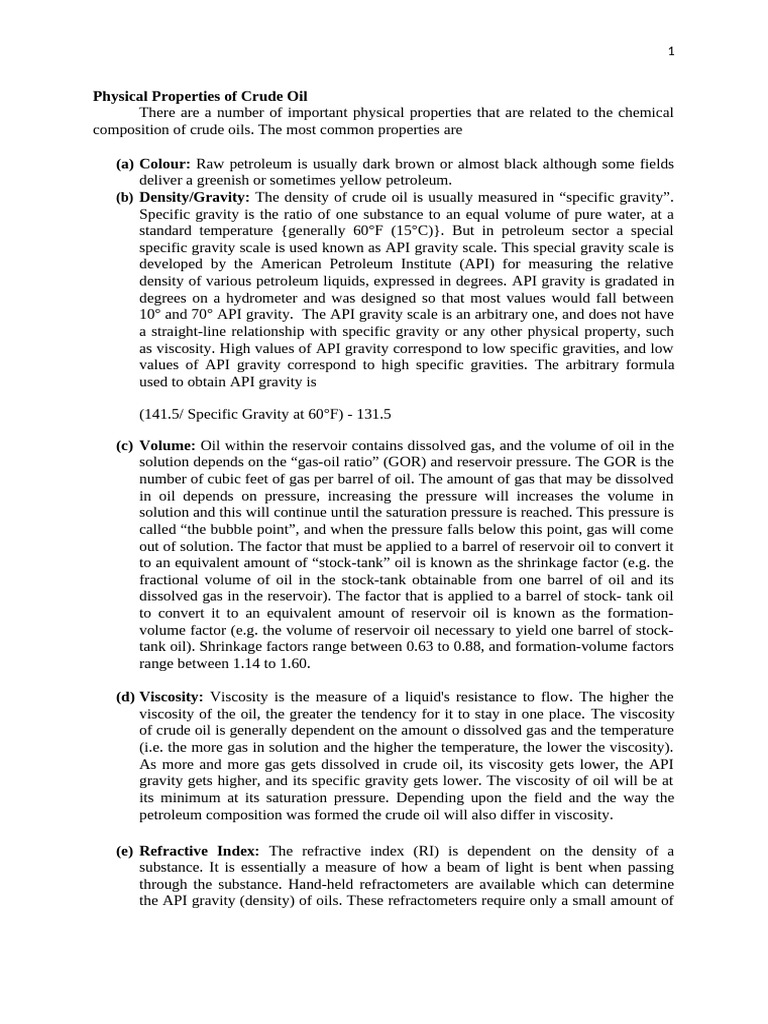 Key Physical Properties of Crude Oil | PDF | Petroleum | Petroleum ...