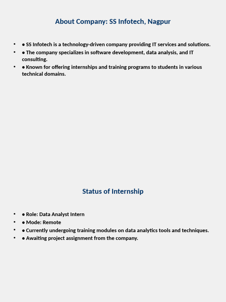 Formal Internship Status Presentation | PDF
