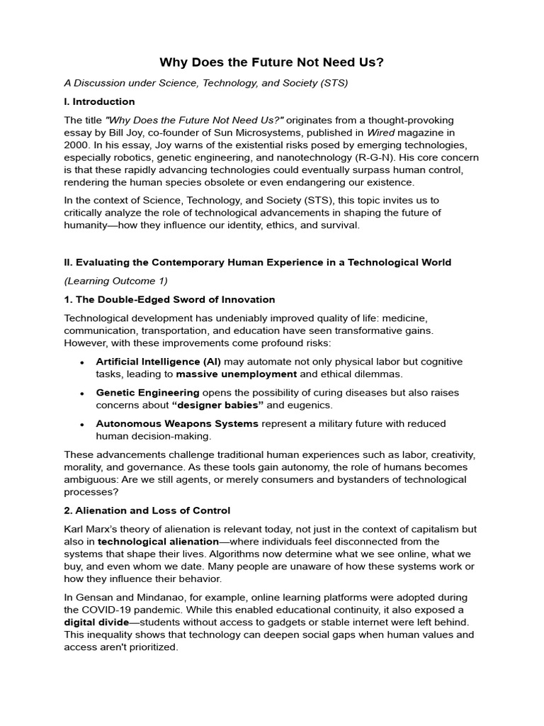 Why Does The Future Not Need Us | PDF | Artificial Intelligence | Intelligence (AI) & Semantics