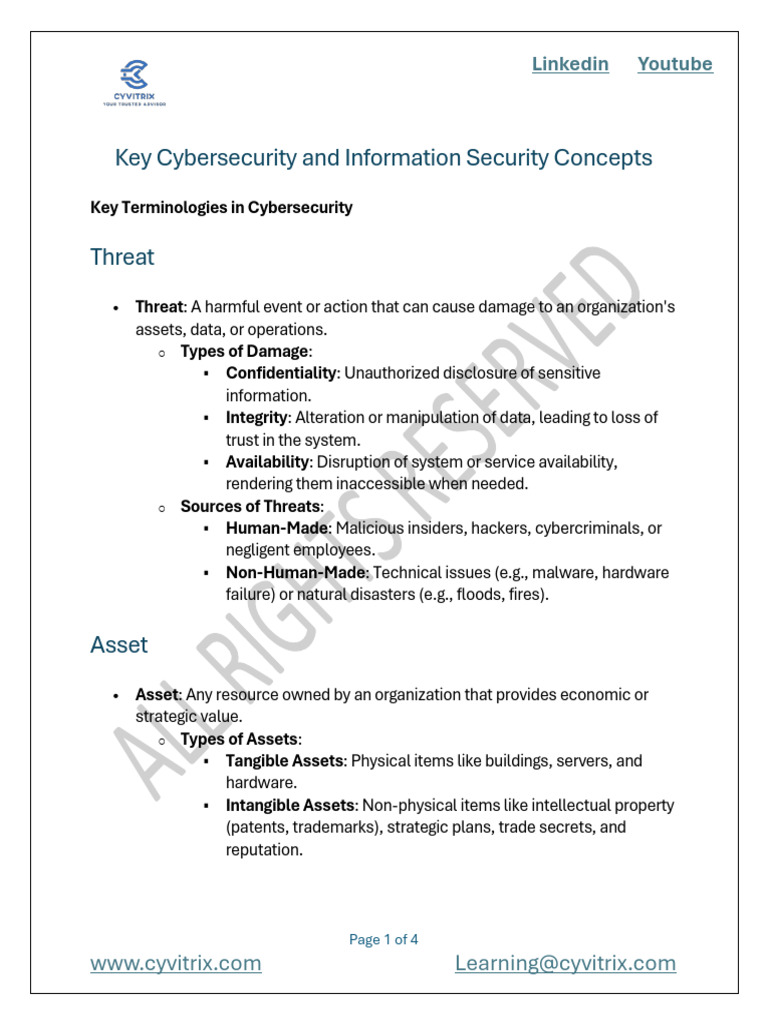 Key Cybersecurity and Information Security Concepts | PDF | Security | Computer Security