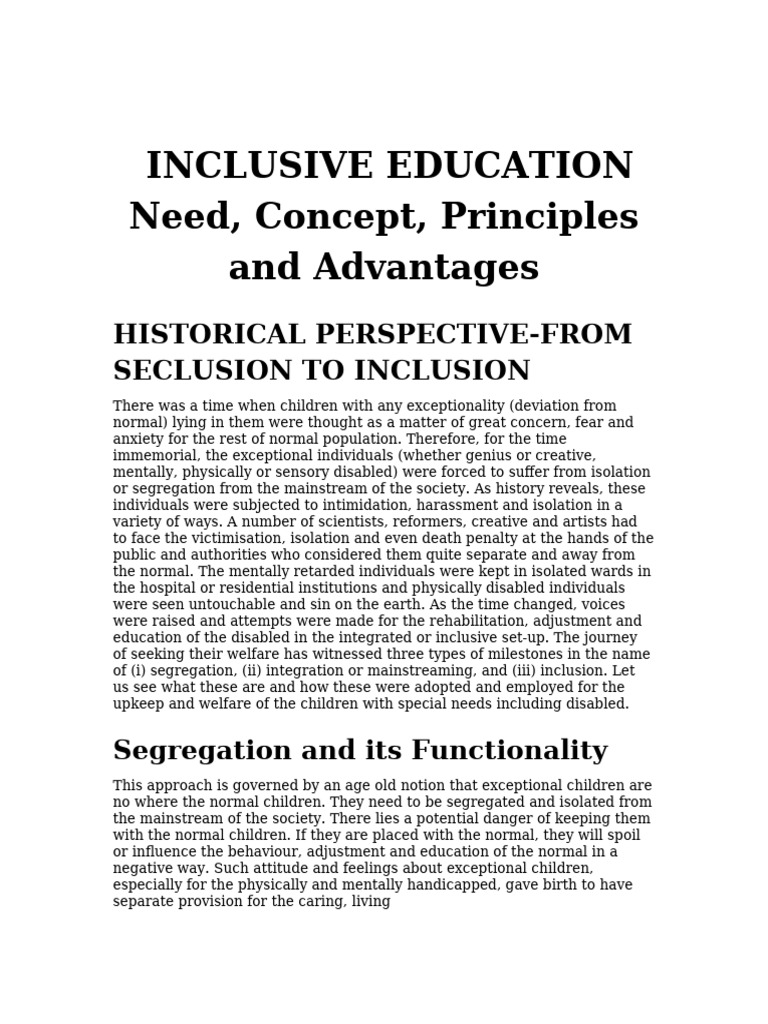Inclusive Education Need Concept | PDF | Inclusion (Education ...