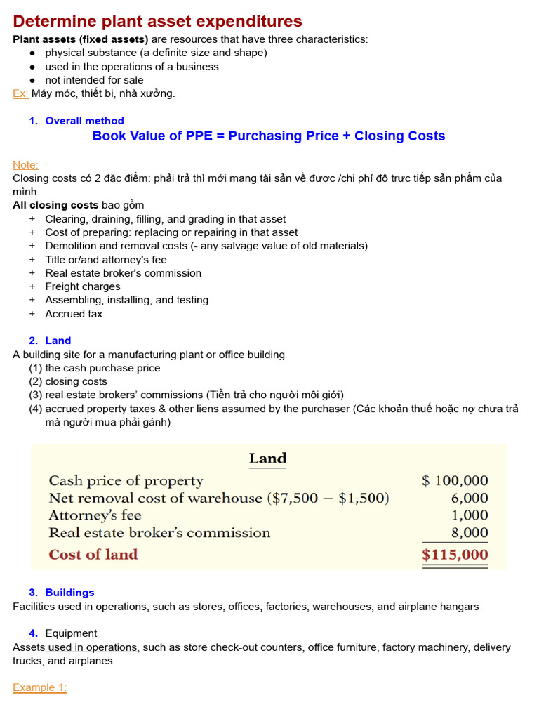 Book Value of PPE Purchasing Price + Closing Costs: 1. Overall Method | PDF