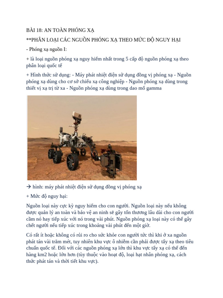 Bài 18: An Toàn Phóng X Phân Lo I Các Ngu N Phóng X Theo M C Đ Nguy H I - Phóng X Ngu N I: + | PDF