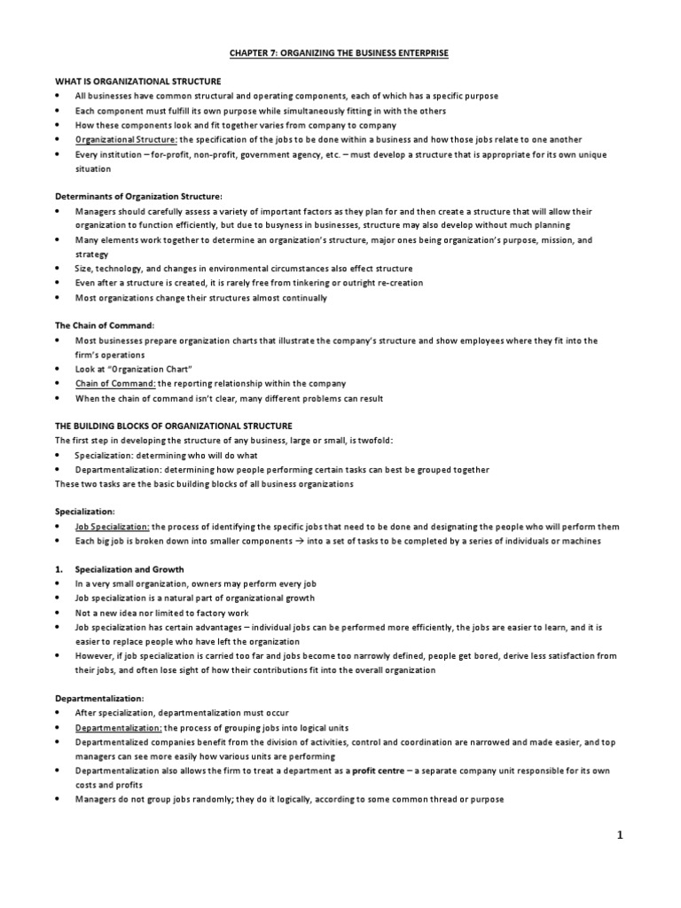 Chapter 7 Notes | PDF | Organizational Structure | Decentralization