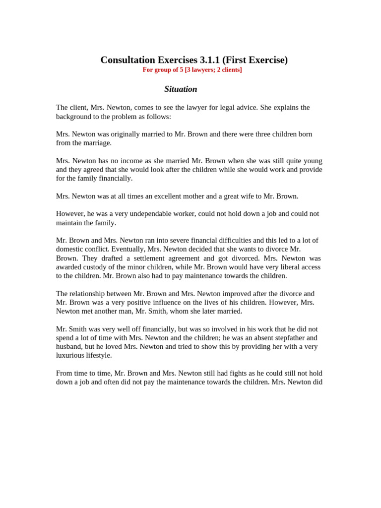 Role Play 03 - Consultation Exercises - 3.1 | PDF | Divorce | Marriage