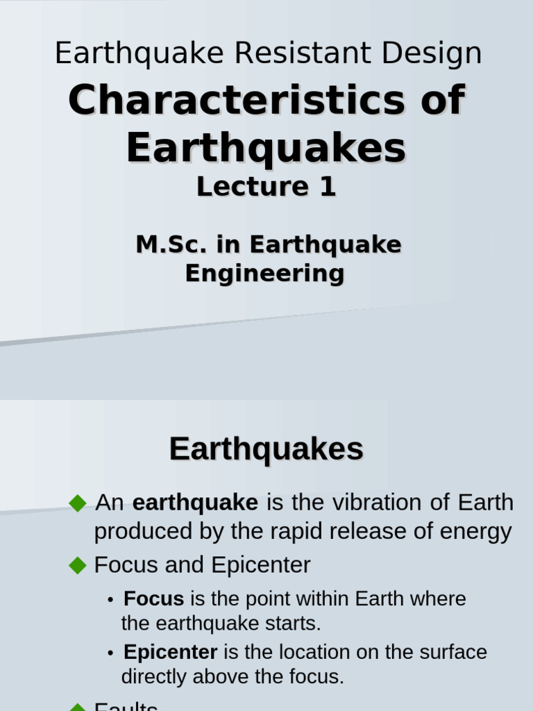 ERD Lecture 1 Characteristics of Earthquakes | PDF | Earthquakes | Tsunami
