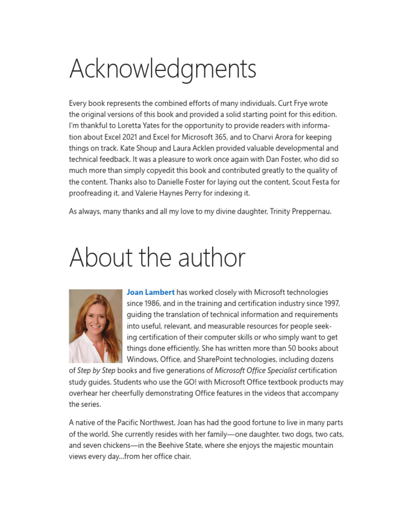 Acknowledgments and Author Bio for Excel Guide | PDF