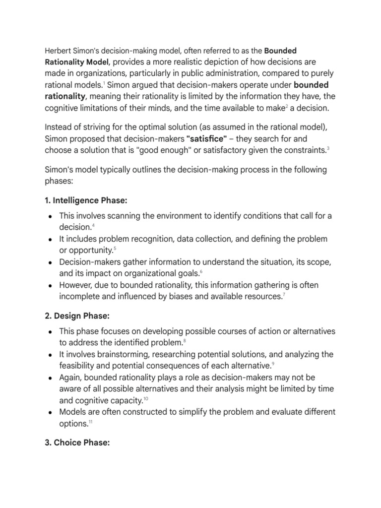 Describe Decision Making Model of H Simon | PDF | Decision Making ...