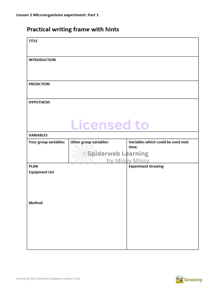 03 Practical Writing Frame With Hints | PDF | Experiment | Hypothesis