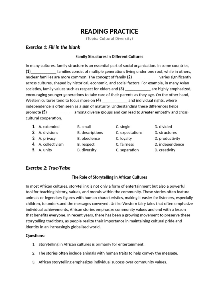 Reading - Cultural Diversity | PDF | Gift | Storytelling