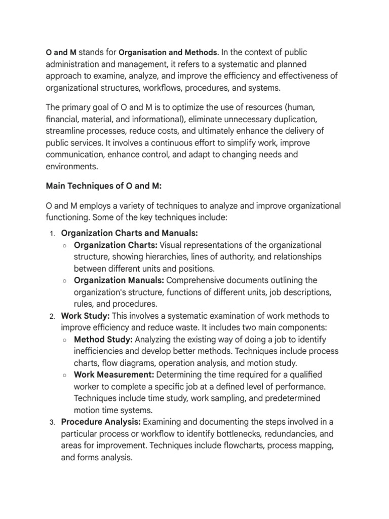 Define o and M Enlist Its Techniques | PDF | Workflow | Decision Making