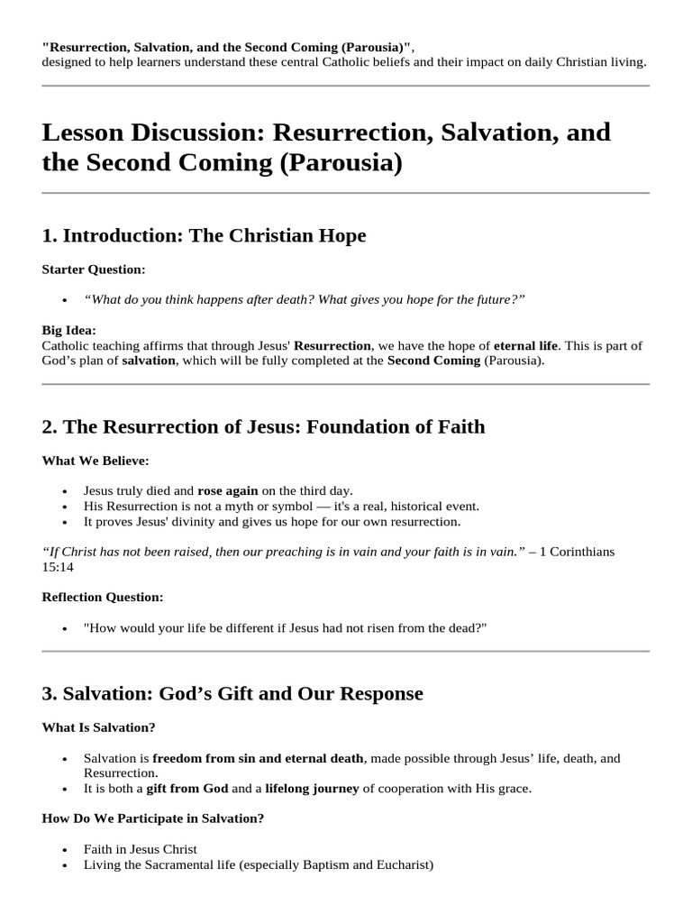 01 RE02 Resurrection Salvation and The Second Coming Parousia | PDF ...