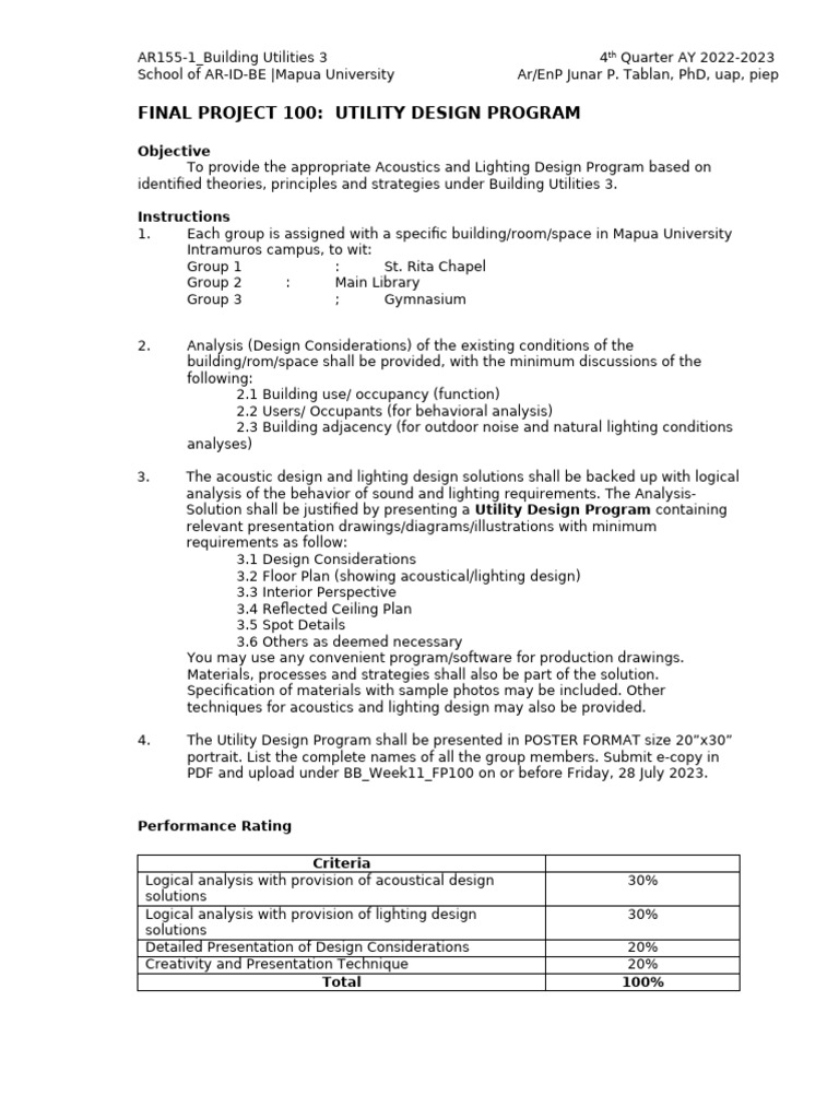 Utility Design Program for Mapua University | PDF
