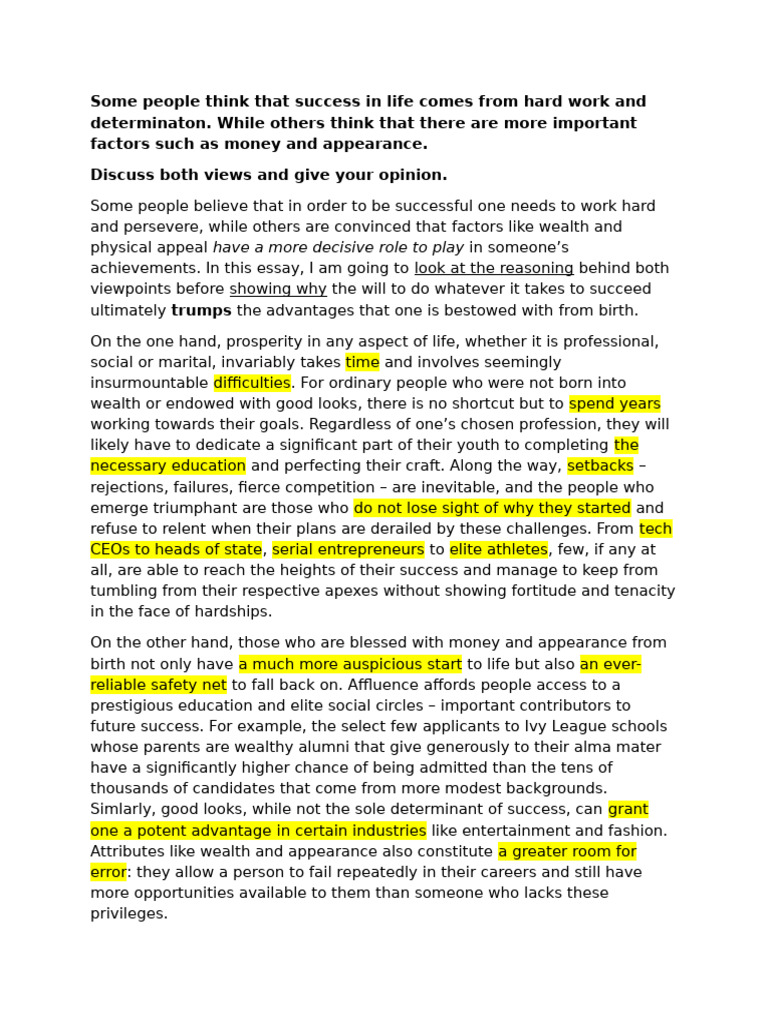 Sample - Hard Work Vs Privileges | PDF