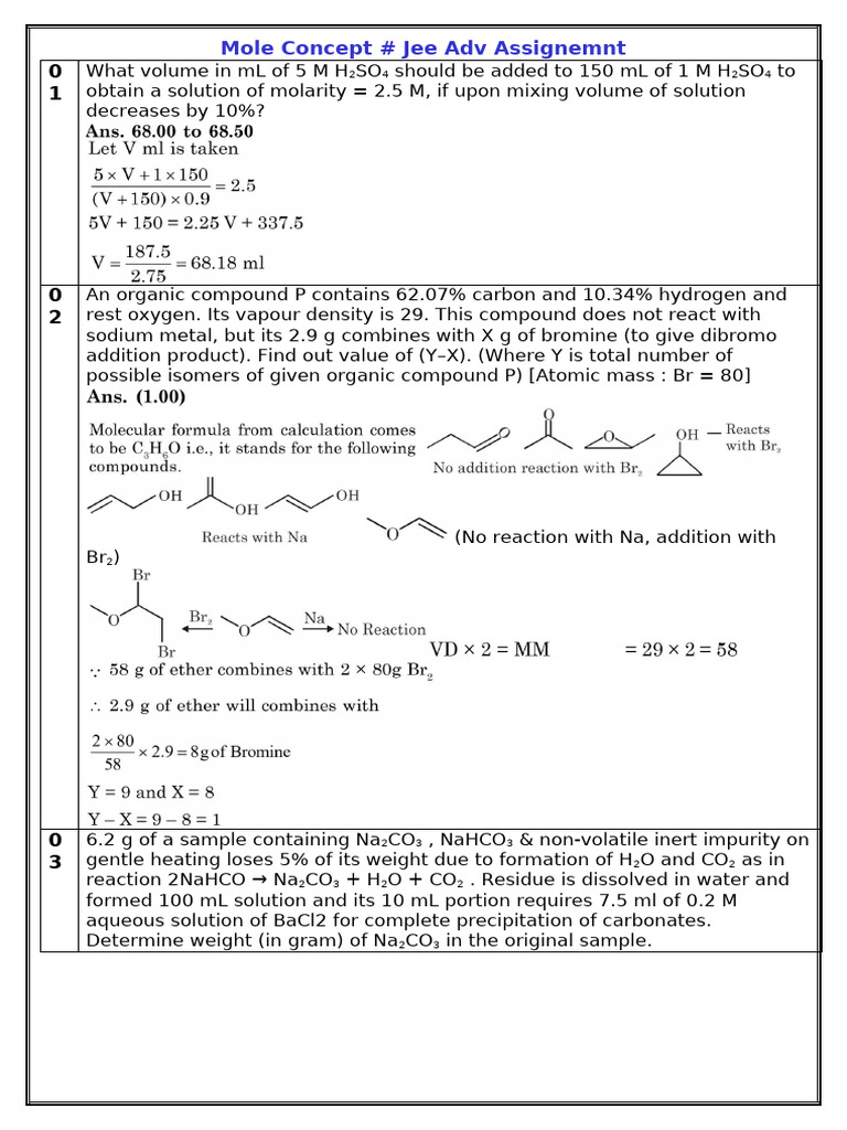 Mole Concept AD ASSIGNMENT | PDF | Sodium Carbonate | Chemical Reactions