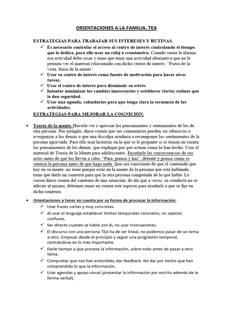 Informe sobre Estrategias para TEA | PDF | Las emociones | Mente