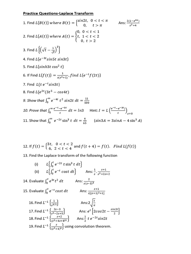 Laplace Transform Practice Questions | PDF