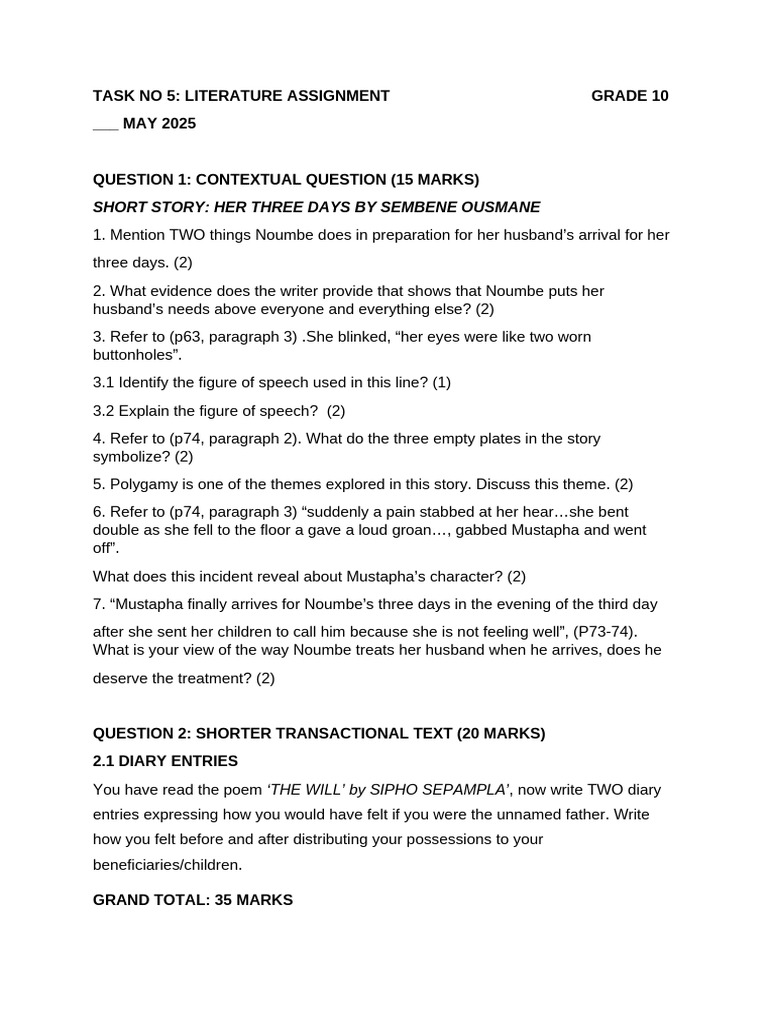 Assignment Grade 10 June 2025 | PDF
