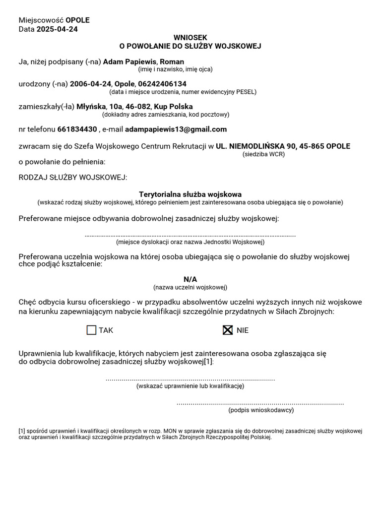 Wniosek o powołanie do służby (4) | PDF