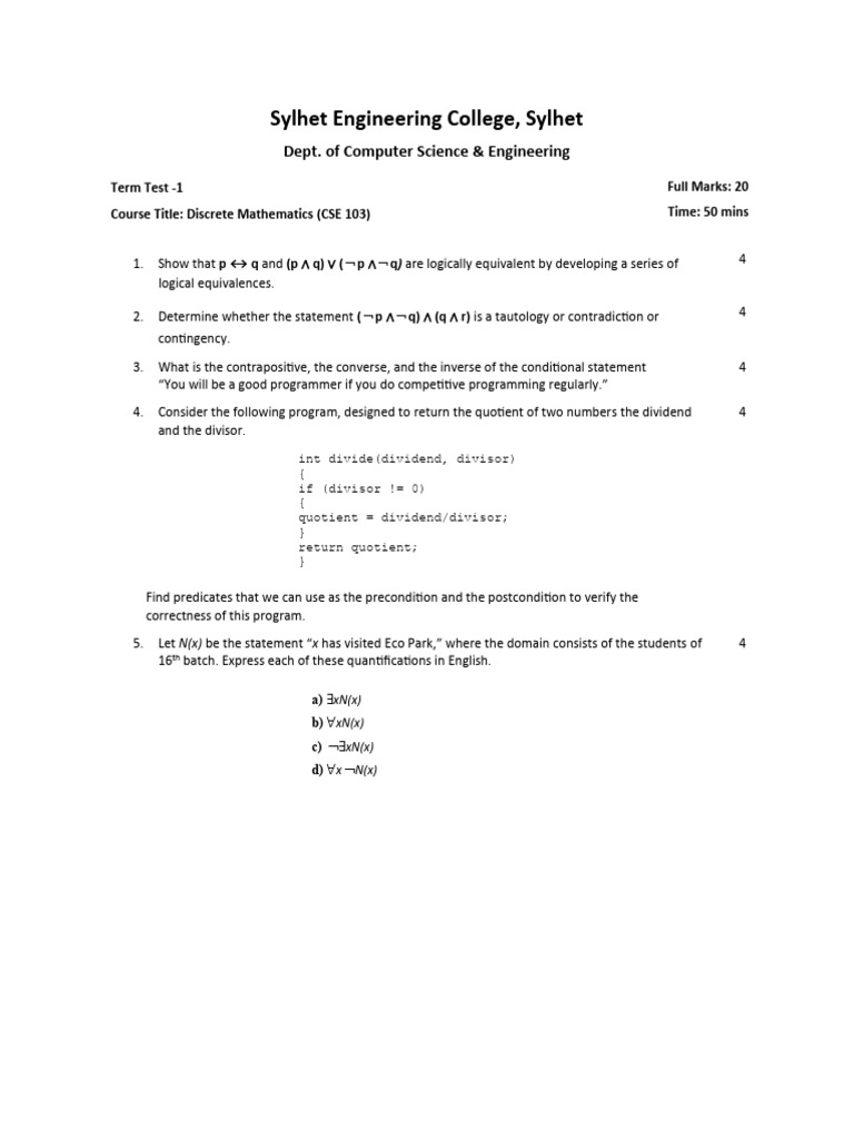Contingency in Discrete Mathematics | PDF