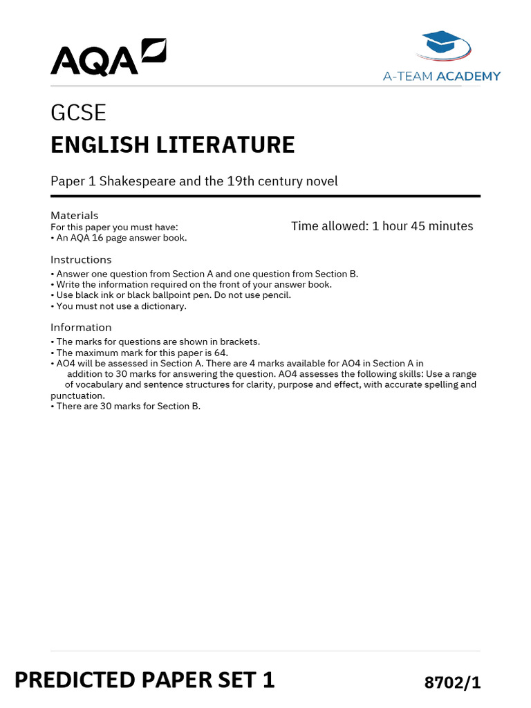 AQA GCSE English Literature Paper 1 SET 1 | PDF | Macbeth | A Christmas Carol